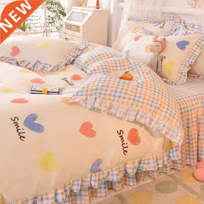 Ins Sweet Heart Bedding Set Cute Girls Lace Princess Bed She