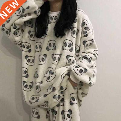 Women Print Warm Flannel Women Pyjamas Sets Thin Coral Velv