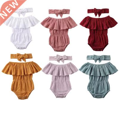 Newborn Baby Girls Short Sleeve Solid Romper Jumpsuit Clothi