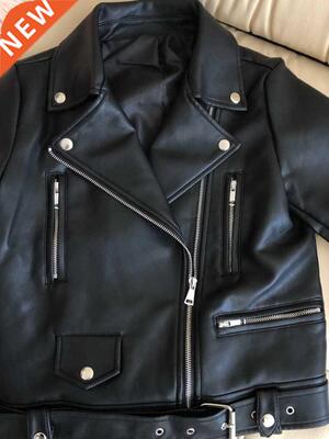 Alegogo New Women Sprng Autumn Black Faux Leather Jackets