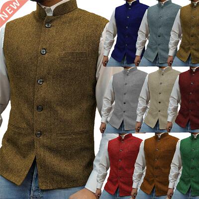 Men's Suit Vest Stand-up Collar Herringbone Steampunk Style
