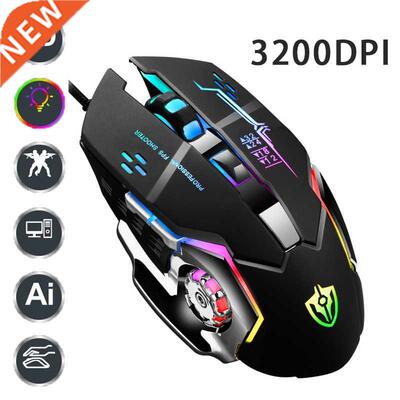 USB Wired Gaming Mouse 3200DPI Adjustable 6 Buttons LED Back
