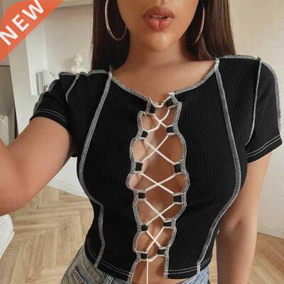 vintage Patchwork Broken Design Mesh Crop Top For Women Stre