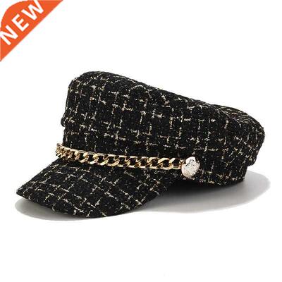 Fashion Brand women hats Tweed plaid newsboy caps chain flat