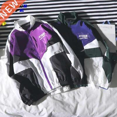 Hip Hop Spring Jackets Men Windbreaker Patchwork Autumn Loos