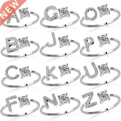 1PC Shining Rhinestone Mosaic 26 Letters Initial Ring New Fa
