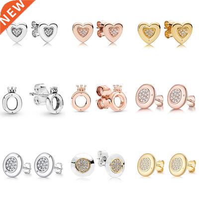925 Sterlng Slver Earrng 3 Color Heart Fashon Crown Roun