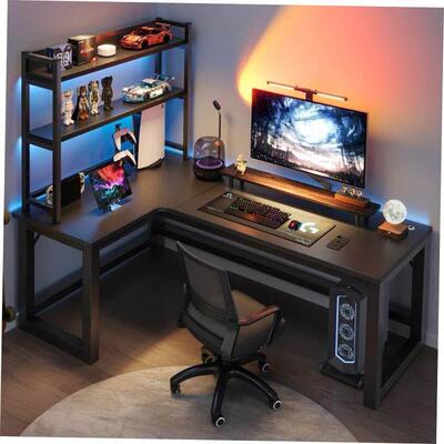 Corner E-sports table Double computer table Desk and bookshe