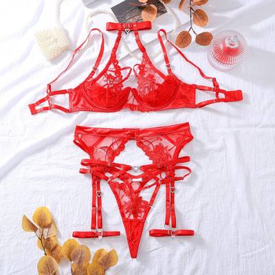 embroidery halter sexy craftsmanship set heart buckle sexy