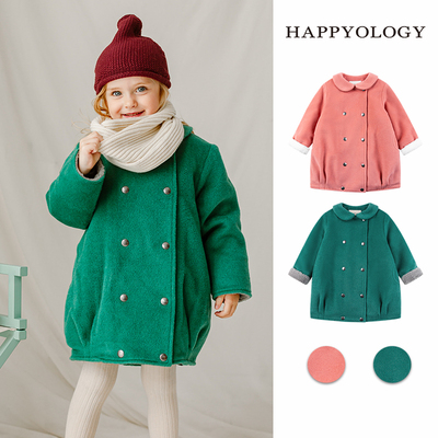 Happyology英国儿童秋冬装新款棉羊毛女童外套夹棉保暖童装呢大衣