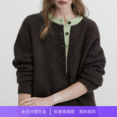 「轻奢内搭·撞色复古绒感」半开门襟圆领polo毛衣女Nordic风