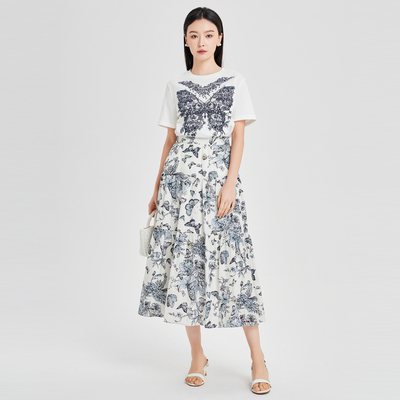 鲁思蒂印花半身裙气质长裙