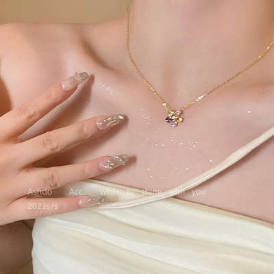 五彩斑斓~彩色锆石蝴蝶项链女