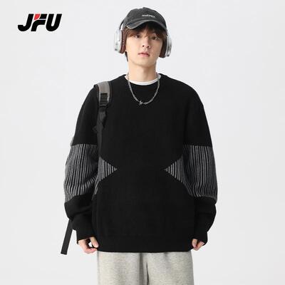 套头毛衣JFU菱形撞色针织衫