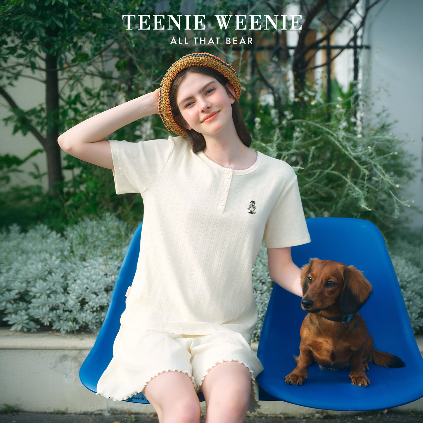 TeenieWeenie小熊睡衣女款2026新款春夏纯棉短袖棉提花家居服套装