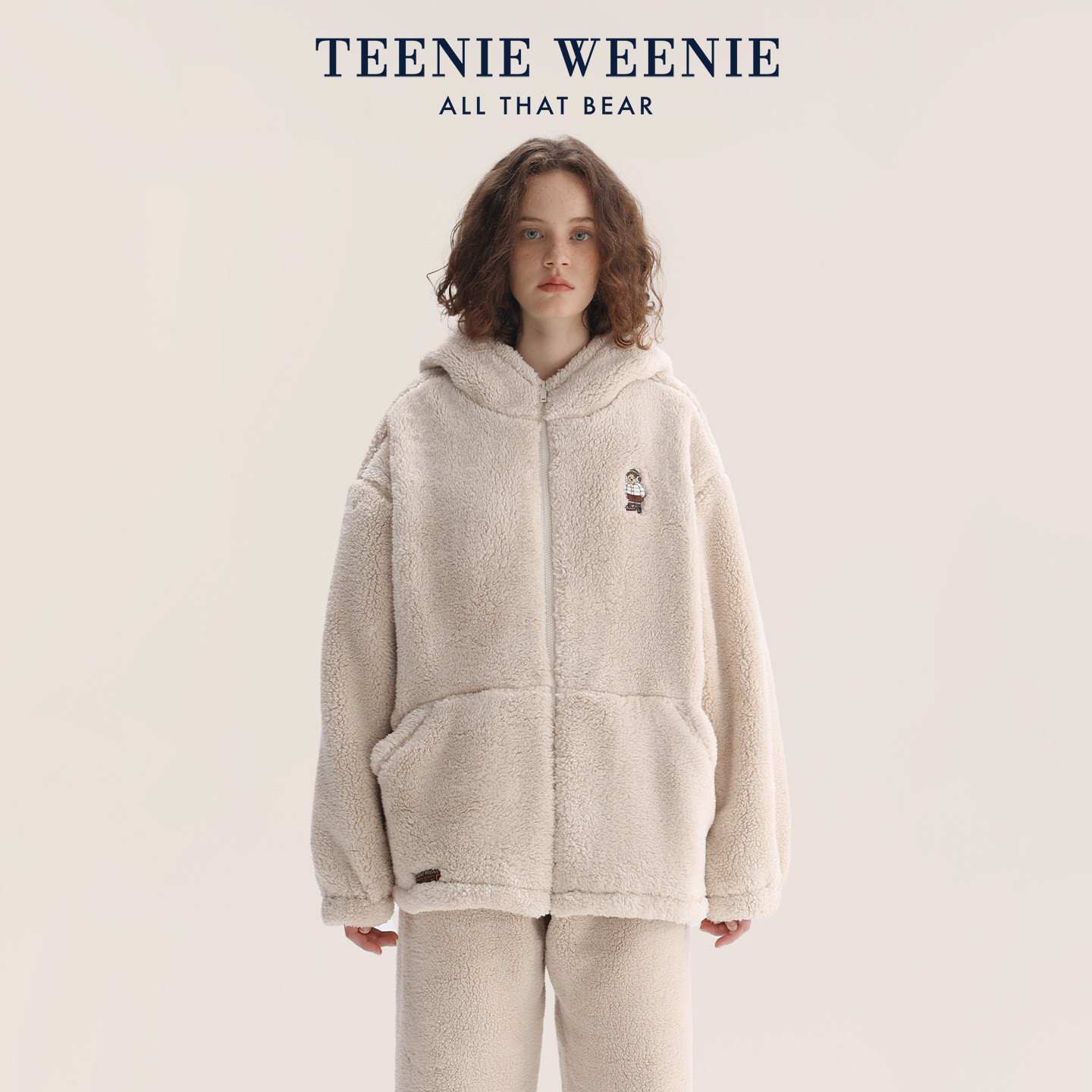 TeenieWeenie小熊女士北极绒睡衣秋冬季连帽加厚保暖家居服套装男