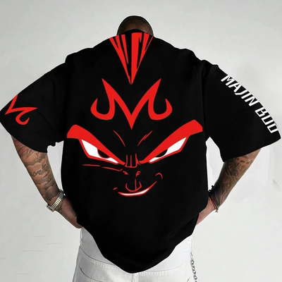 DBZ Buu M Logo七龙珠日漫个性印花重磅纯棉不戴帽T恤男大码短袖