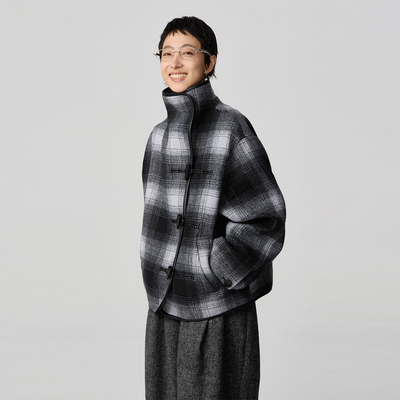 散养文化「尘渲」格纹毛呢外套秋