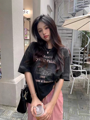 小个子做旧百搭短袖t恤女百搭