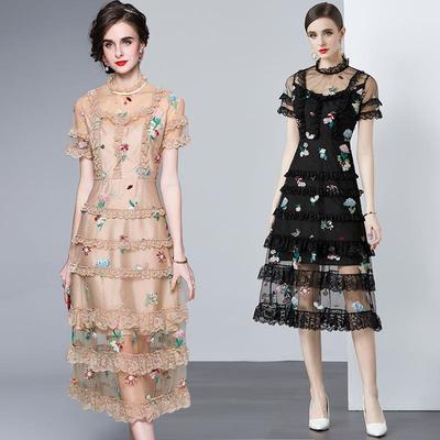 Long skirt summer womens clothing floral mesh fairy dress