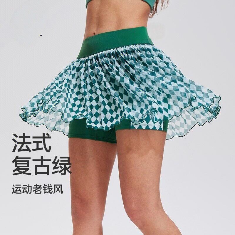 新款网格运动短裙女高腰收腹防走光健身裙户外高尔夫网球裙