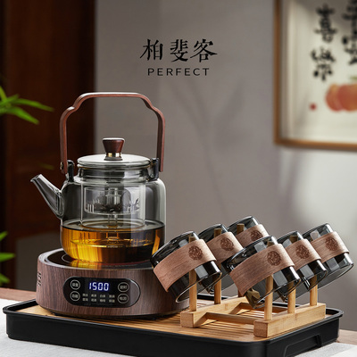 加厚蒸煮一体煮茶器茶具套组泡茶器玻璃煮茶壶黑晶炉整套烧水家用