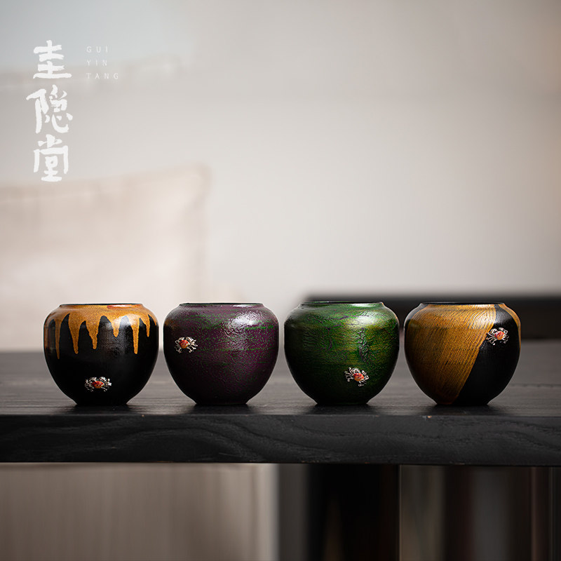 圭隐堂手工老铁艺大漆建水高档复古茶台废水盂渣桶茶渣缸杯洗茶洗