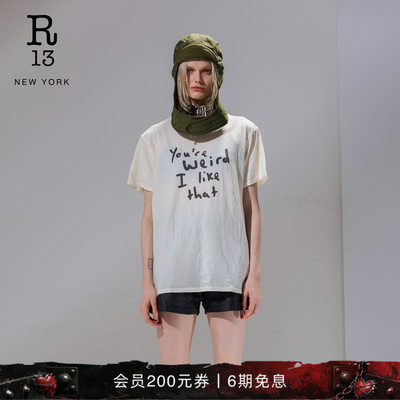 R13宽松字母印花圆领T恤