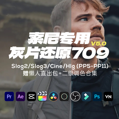 索尼灰片还原709转换LUTSony预设剪映PR达芬奇HLG/slog/cine调色