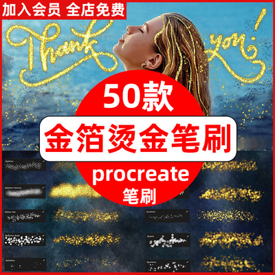 金箔procreate笔刷金色闪耀金粉烫金线条国潮金线绘画装饰插画