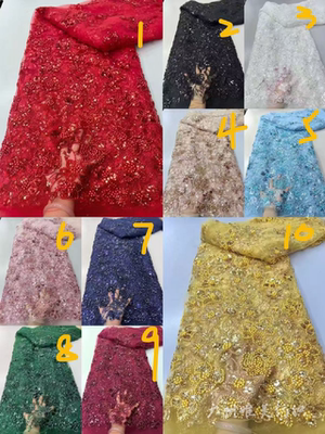 Ready ship beads lace重工亮片珠子花朵刺绣婚纱裙礼服蕾丝面料