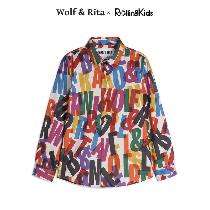 Wolf & Rita 儿童长袖衬衫设计感字母印花时尚上衣丨RollingKids