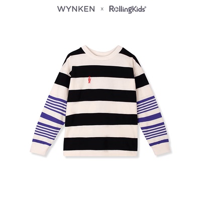 WYNKEN 复古撞色条纹长袖T恤男女圆领宽松百搭上衣丨RollingKids