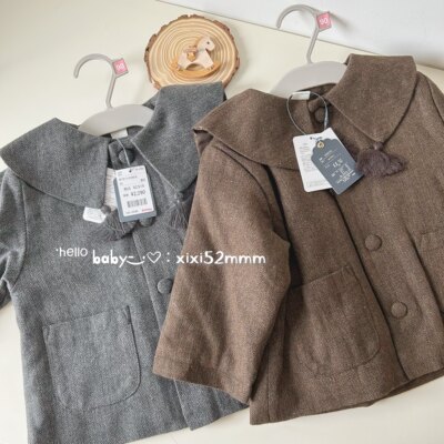 日单y单小木马cottoli翻领毛呢学院风流苏刺绣夹棉外套开衫男女宝