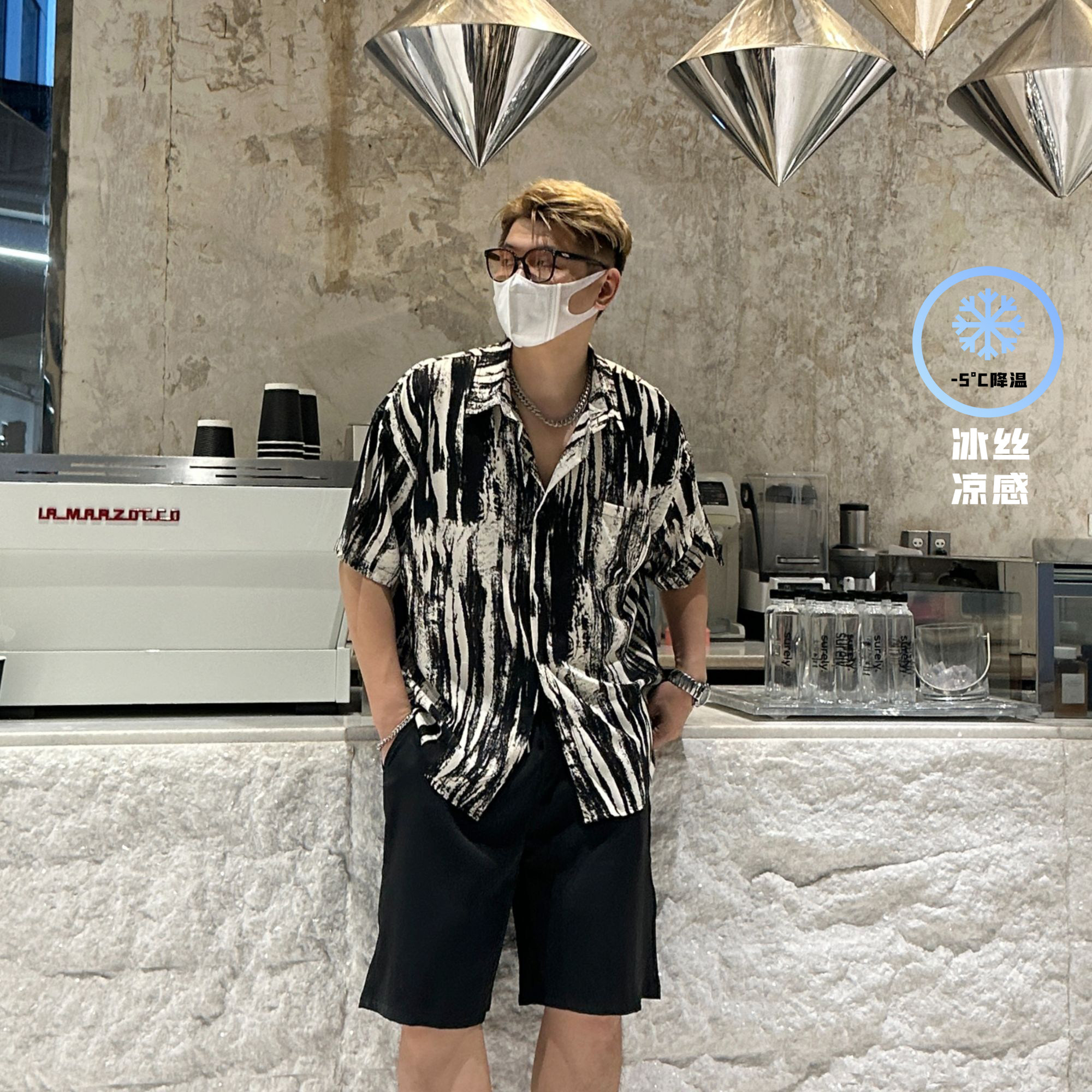 【大重码】夏季冰丝感痞帅大码复古薄款宽松潮流港风上衣休闲衬衫