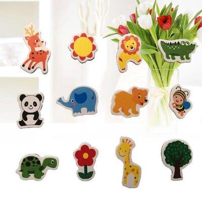 24Pcs Cartoon Animal Pattern Wood Fridge Magnet Stickers