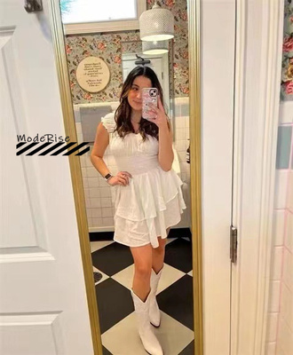 连衣裙纯色荷叶边露肩紧身