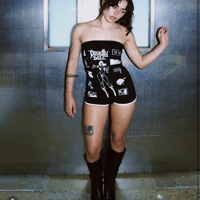 漫画印花修身弹力抹胸连体短裤