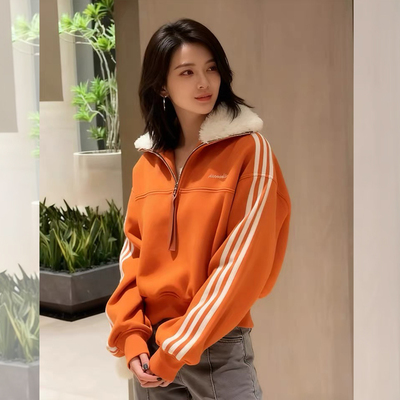 悸动波澜~橘色拼接短款外套女装