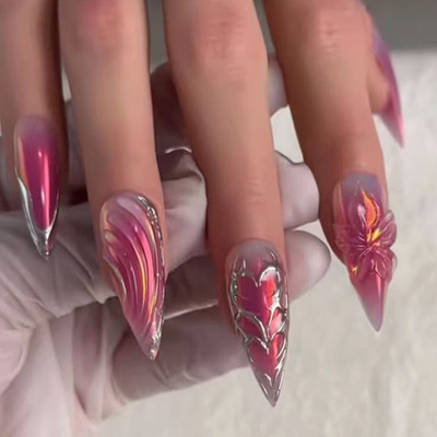 立体液态鎏银波纹腮红甜酷欧美风可拆卸穿戴甲30片press on nails