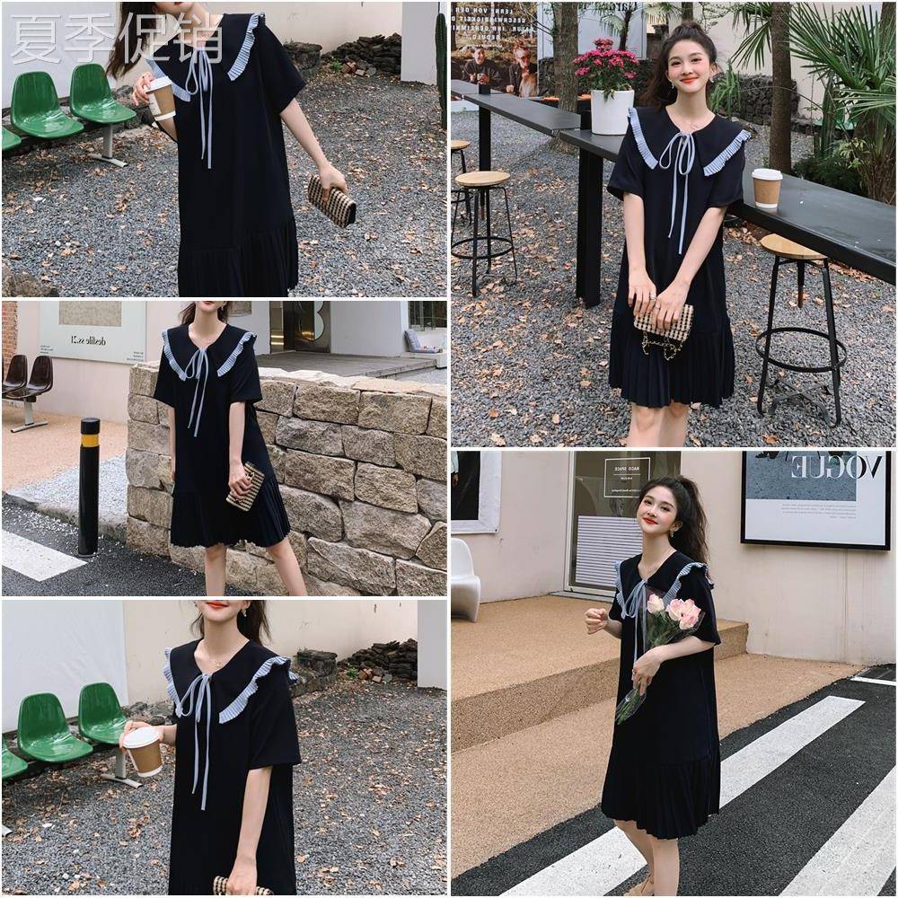 学院风小个子海军领洋装女夏2026新款宽松显瘦休闲雪纺娃娃裙子