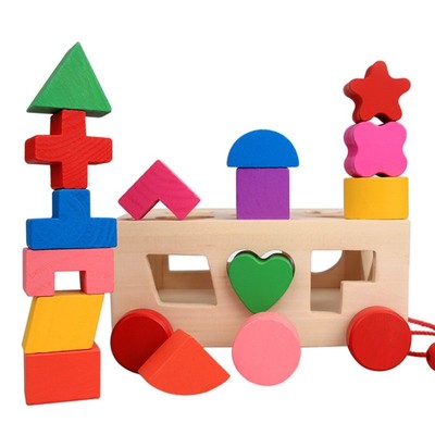 Kids Shape Sorter Toy Wooden Pull Along Car Shape Sorter Ma