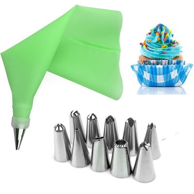 12PC/Set DIY Silicone Icing Piping Cream Pastry Bag Stainles