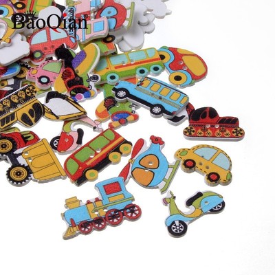 50Pcs Mixed Transportation Sewing Accessories Wooden Buttons