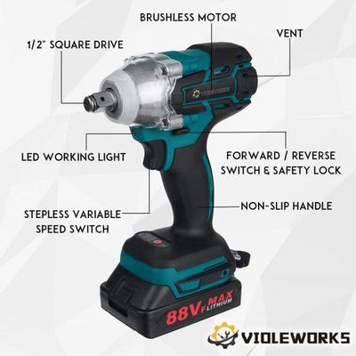 680N.M Brushless Electric Impact Wrench 1/2 Sokect Cordless