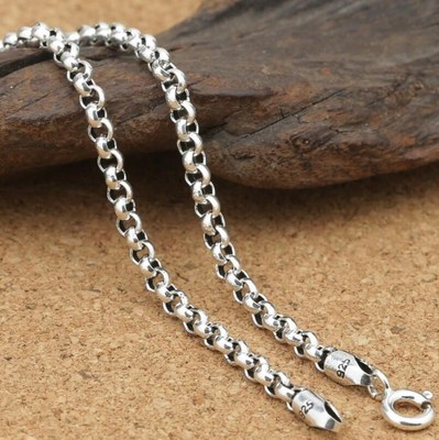 Pure Silver 3mm Thick Cross O Link Chain S925 Necklace Sweat