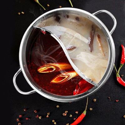 Stainless Steel Hot Pot 2 Compartments Flavor Divided