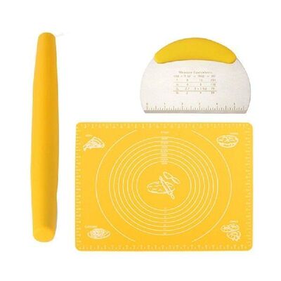 Silicone Rolling Pin and Baking Mat Set,Dough Cutter, for