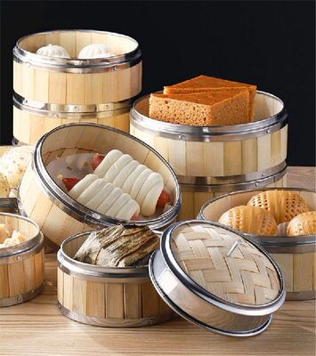 Bamboo Food Steamer basket with Stainless Steel Banding No