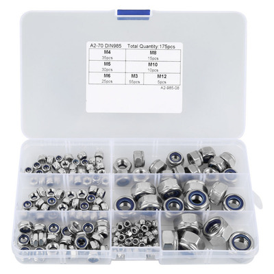 175pcs M3 M4 M5 M6 M8 M10 M12 Hex Nuts Assortment Kit For Sc